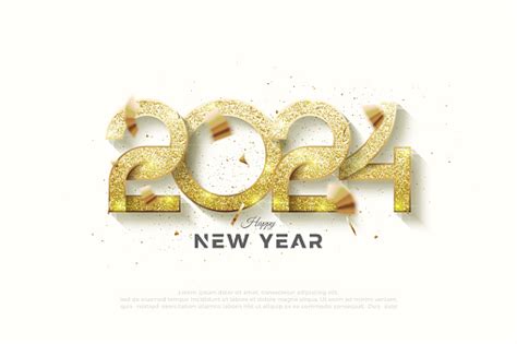 새해 복 많이 받으세요 2024 축하를 위한 황금 숫자 2024 고급스럽고 반짝이는 골드 넘버 배너 포스터 달력 및 소셜 미디어를 위한 프리미엄 벡터 디자인 12월 31일에