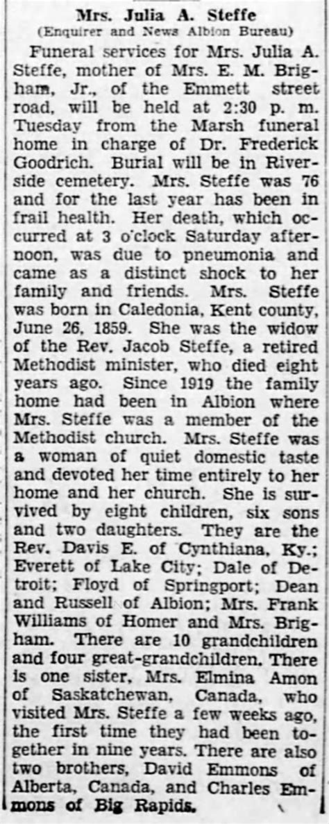 Julia Amanda Emmons Steffe 1859 1936 Mémorial Find A Grave