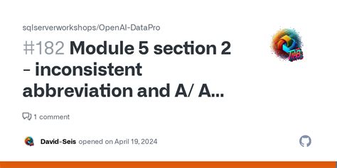 Module 5 Section 2 Inconsistent Abbreviation And A An Usage · Issue 182 · Sqlserverworkshops