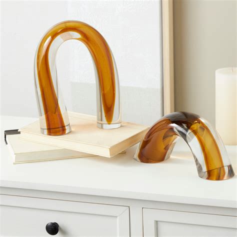 Orange Glass Arch Abstract Decorative Sculpture With Clear Accents Se