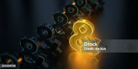 어두운 배경에 빛나는 앰퍼샌드 아이콘입니다 미래 지향적인 앰퍼샌드는 기술 진보와 혁신의 세계에서 상징입니다 Cgi 3d 렌더링 0명에 대한 스톡 사진 및 기타 이미지