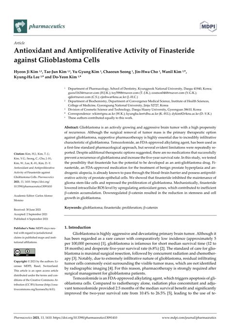 Pdf Antioxidant And Antiproliferative Activity Of Finasteride Against Glioblastoma Cells