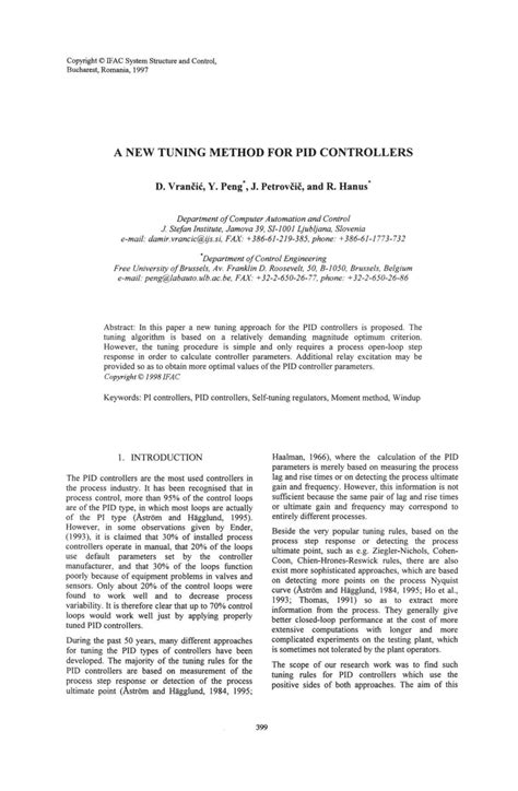 Pdf A New Tuning Method For Pid Controllers