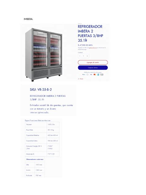 Ficha Técnica Refrigerador Imbera Vr 35 Pdf