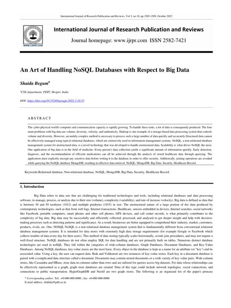 Pdf An Art Of Handling Nosql Databases With Respect To Big Data