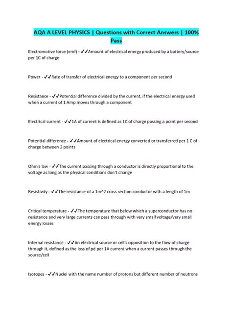 Aqa A Level Physics Questions With Correct Answers 100 Pass Aqa A Level Stuvia Us
