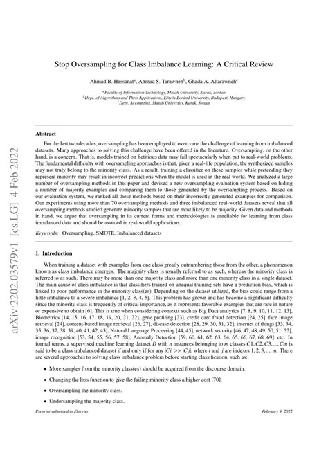 Pdf Stop Oversampling For Class Imbalance Learning A Critical Review