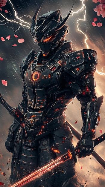 Futuristic Samurai Robot Warrior Premium Ai Generated Image