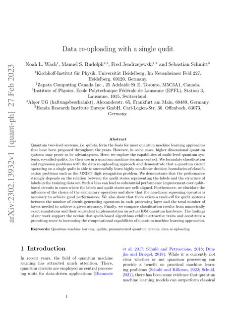 Pdf Data Re Uploading With A Single Qudit