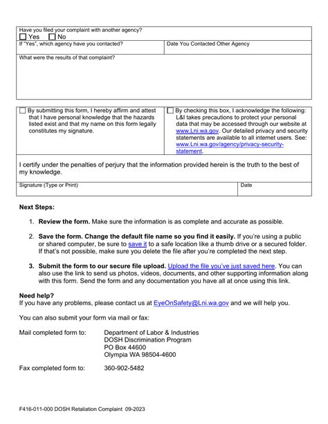 Form F416 011 000 Download Fillable Pdf Or Fill Online Dosh Retaliation