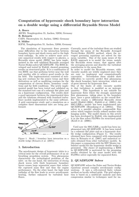 Pdf Computation Of Hypersonic Shock Boundary Layer Interaction On A Double Wedge Using A