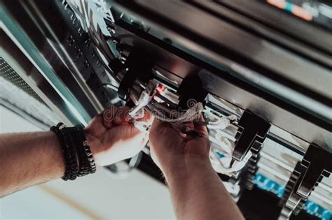 Close Up Of Technician Setting Up Network In Server Room Stock Photo Image Of Processing