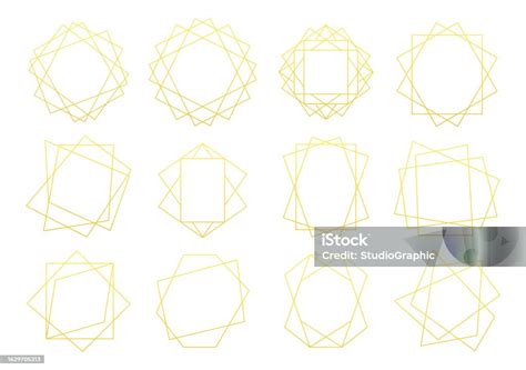 금 기하학적 결혼식 초대장 호화스러운 프레임의 세트 생일 새해 크리스마스 카드 광고 웨딩 카드 배경에 대한 벡터 테두리 컬렉션입니다 다각형 테두리가 설정됩니다 벡터 그림