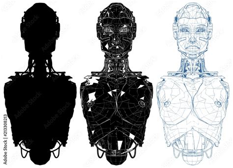Naked Female Woman Android With Internal Technology Vector Android With Internal Technology Of