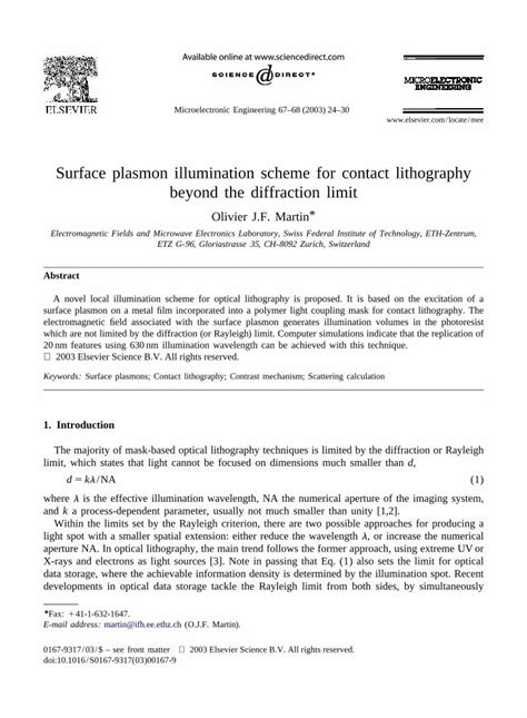 Pdf Surface Plasmon Illumination Scheme For Contact Lithography