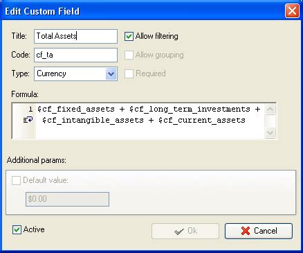 Total Assets Custom Field