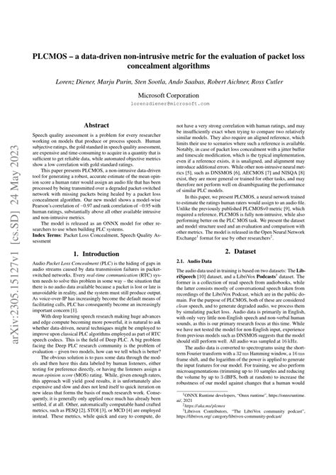 Pdf Plcmos A Data Driven Non Intrusive Metric For The Evaluation Of Packet Loss Concealment