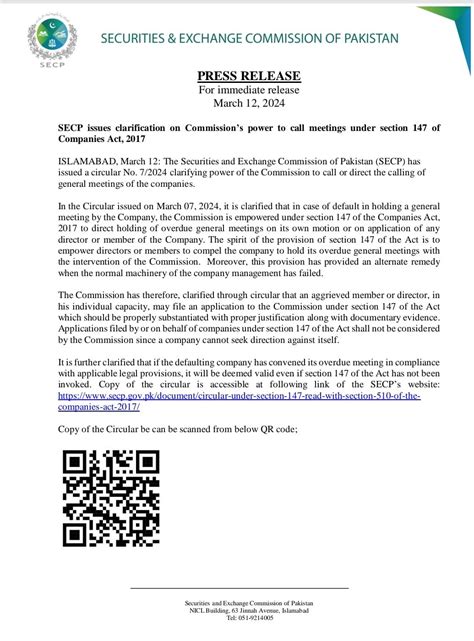 The Secp Has Issued A Circular No 7 2024 Clarifying Power Of The Commission To Call Or Direct