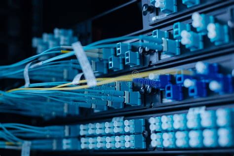 Network Cables Being Switched To The Data Server Stock Image Image Of