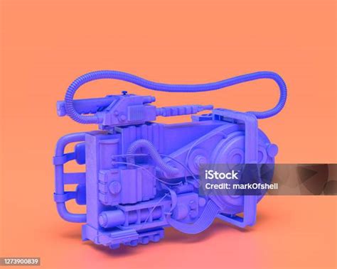 플라스틱 유령 팩 장난감 무기 남색 블루 유령 사냥과 분홍색 오렌지 배경에 모험 팩 3d 렌더링 1인칭 슈팅 게임에 대한 스톡 사진 및 기타 이미지 Istock