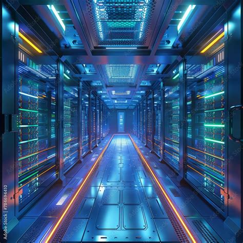 3d Rendering Of A Modern Data Center Room Filled With High Tech Server