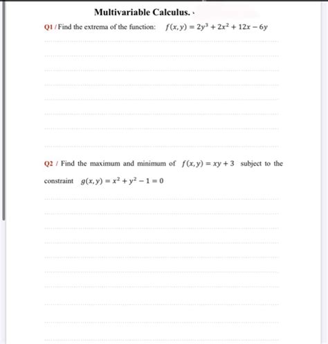 Solved Multivariable Calculus Qifind The Extrema Of The