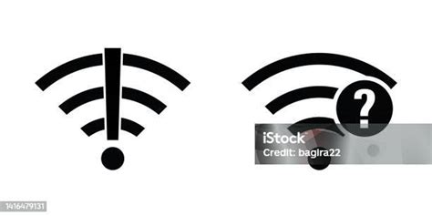 느낌표와 물음표가있는 두 개의 Wifi 기호 인터넷 연결 없음 네트워크 문제 단색 간단한 표지판 블랙 와이파이 아이콘 인터넷에