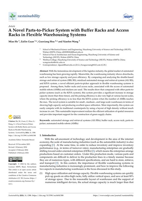 Pdf A Novel Parts To Picker System With Buffer Racks And Access Racks In Flexible Warehousing
