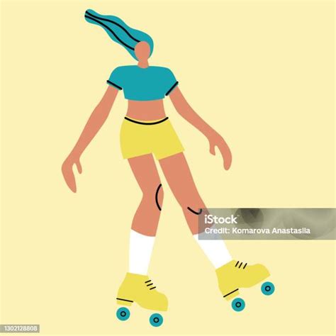 롤러 스케이트 여자와 벡터 그림 스포츠를하는 만화 캐릭터 건강한 생활방식에 대한 스톡 벡터 아트 및 기타 이미지 건강한 생활