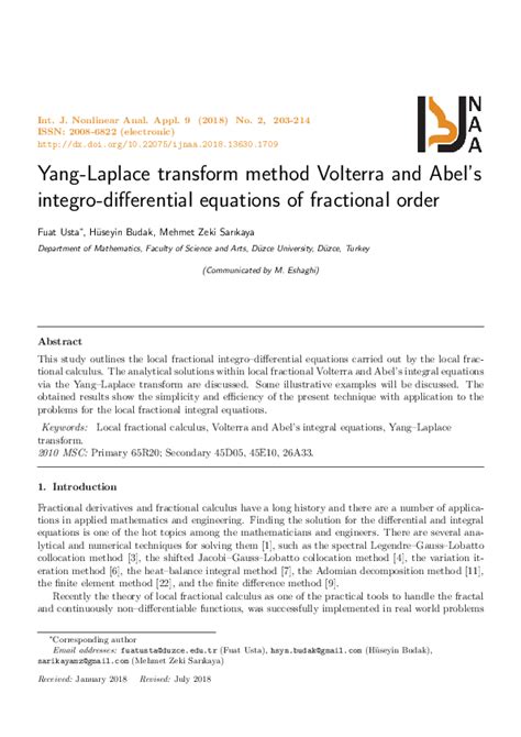 Pdf Yang Laplace Transform Method Volterra And Abels Integro