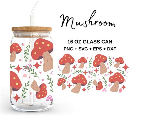Mushroom 16oz Glass Can Svg Libbey Glass Can Wrap Svg Files For