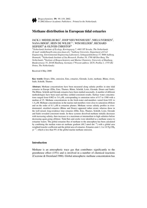 Pdf Methane Distribution In European Tidal Estuaries