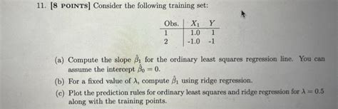 solved 11 [8 points consider the following training set