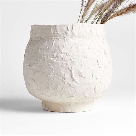 White Textured Ceramic Vase 9 Reviews Crate And Barrel