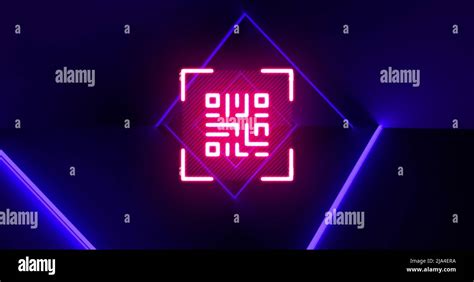 Image Of Neon Qr Code With Shapes Over Black Background Stock Photo Alamy