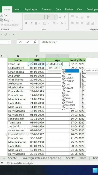 calculate age of employe through date in excel simple tricks shorts
