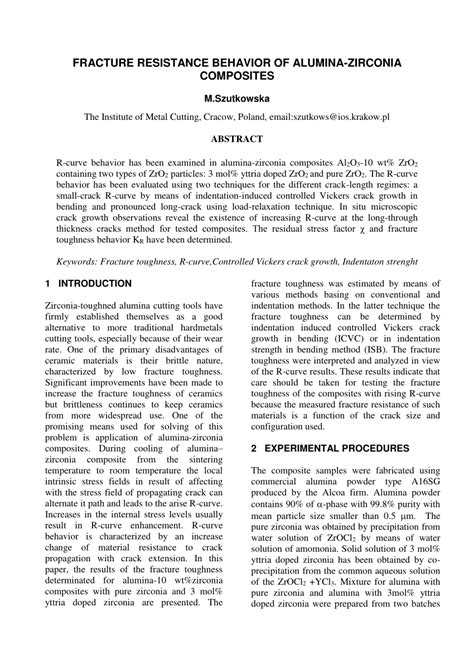 Pdf Fracture Resistance Behavior Of Alumina Zirconia Composites