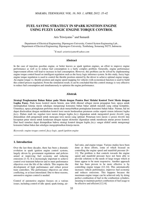 Pdf Fuel Saving Strategy In Spark Ignition Engine Using Fuzzy Logic Engine Torque Control