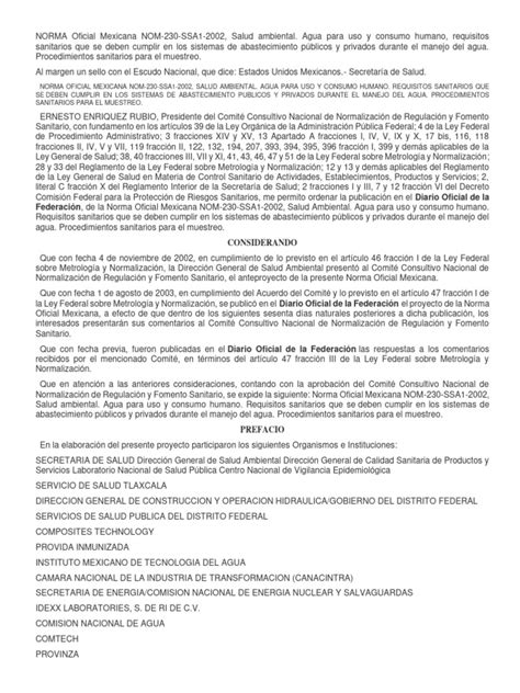 Norma Oficial Mexicana Nom 230 Copy 2 Pdf Agua Agua Potable