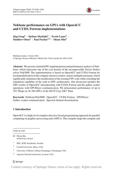 Nekbone Performance On Gpus With Openacc And Cuda Fortran Implementations Request Pdf