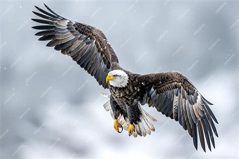 A Flying Eagle Against A White Background In A Fullbody Shot In