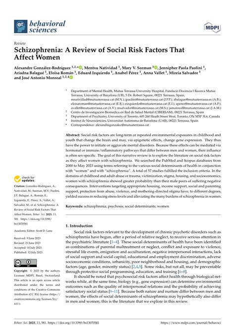 Pdf Schizophrenia A Review Of Social Risk Factors That Affect Women
