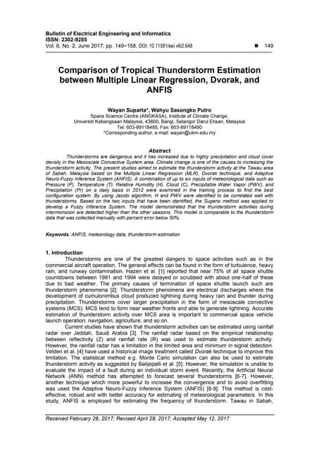 Comparison Of Tropical Thunderstorm Estimation Between Multiple Linear