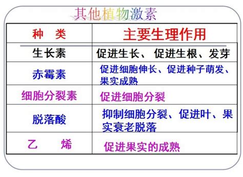 生物其它植物激素的种类和作用麻烦用一张表格说明 百度知道