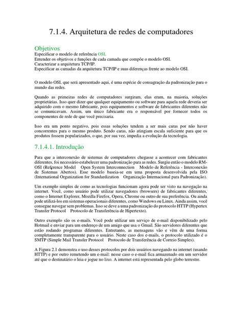 Arquitetura De Redes De Computadores Modelo Osi E Tcp Ip Pdf Modelo Osi Rede De Computadores