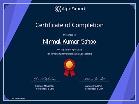 Algo Expert Certificate Basic Computer Engg Certicate Of Completion Presented To Nirmal