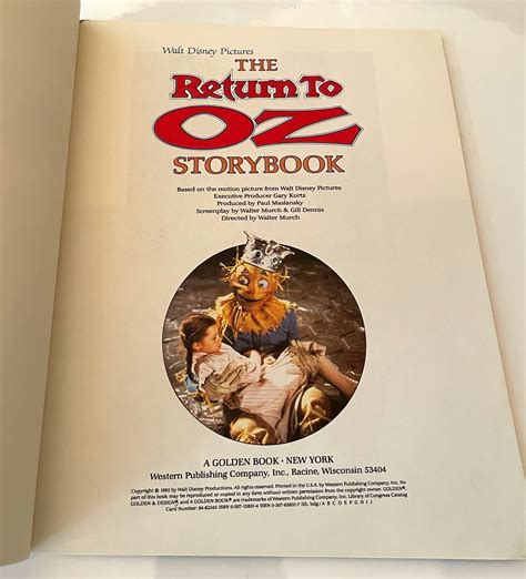 Walt Disney Pictures Return To Oz Storybook [1st Printing] By