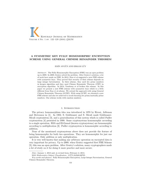 Pdf A Symmetric Key Fully Homomorphic Encryption Scheme Using General