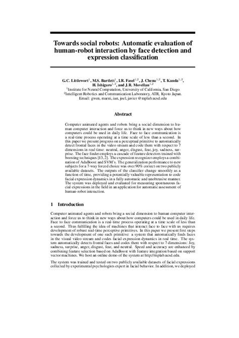 Pdf Towards Social Robots Automatic Evaluation Of Human Robot Interaction By Face Detection