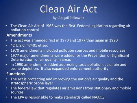 Ppt Clean Air Act By Abigail Palkowitz Powerpoint Presentation Free